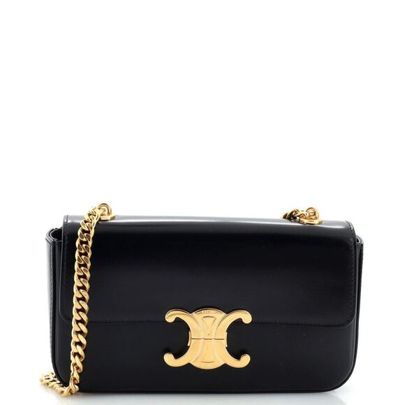 Celine | Bags | Celine Triomphe Chain Shoulder Bag Leather Small Black ...